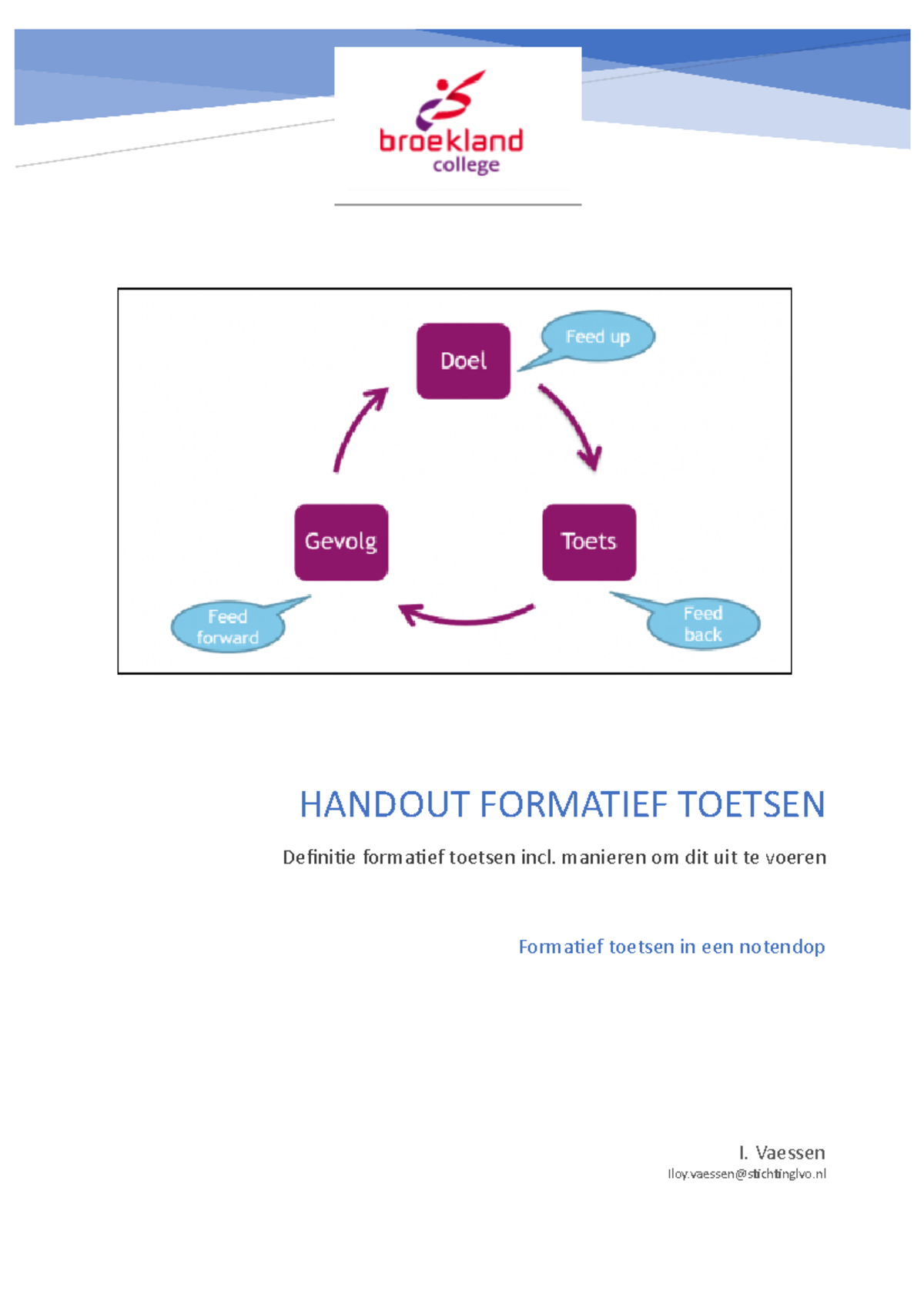 Handout Formatief Toetsen - I. Vaessen Iloy@stichtinglvo Formatief ...