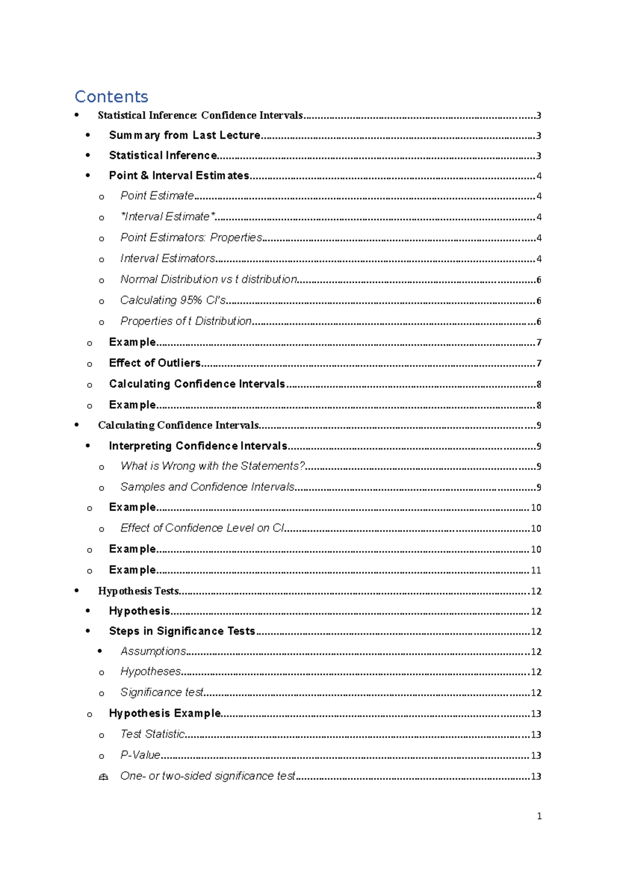 2013AHS Block 2 Cornell Notes - Contents Statistical Inference ...