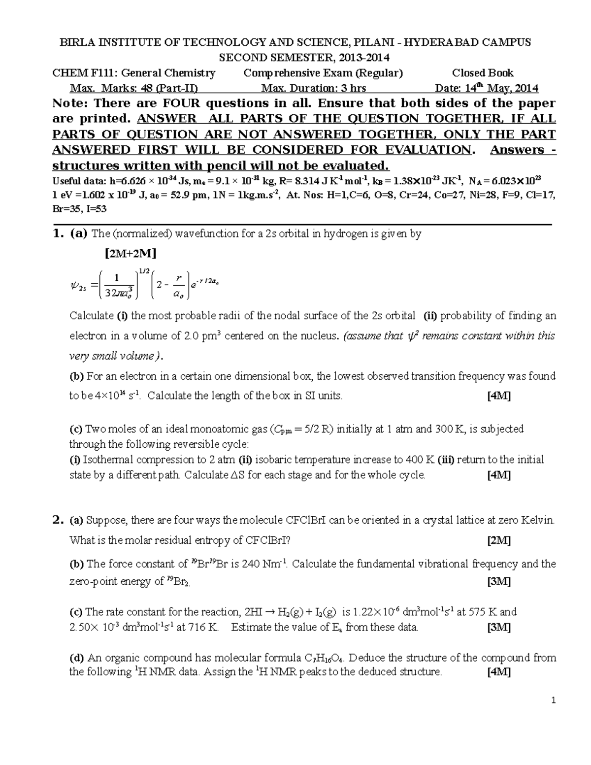 8 05 14+Compre part B SG - Comprehensive Exam Question Paper - BIRLA INSTITUTE OF TECHNOLOGY AND ...