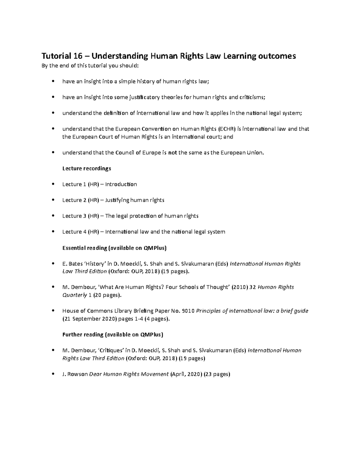 Tutorial 16 – Understanding Human Rights Law Learning outcomes ...