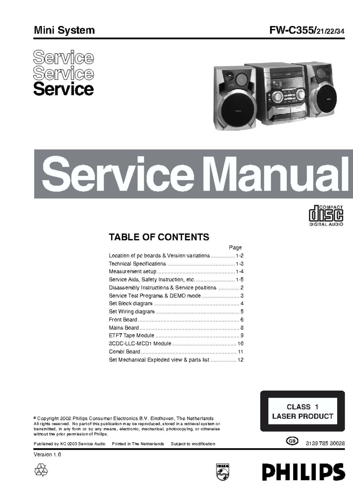Philips FW-C355 dggs sdggs sgsgd sgsdg gd - CLASS 1 LASER PRODUCT ...