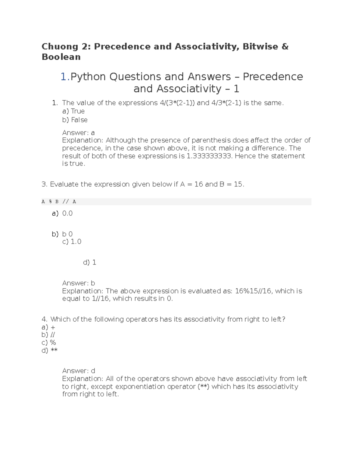 Cba - AAAAAA - Chuong 2: Precedence and Associativity, Bitwise ...