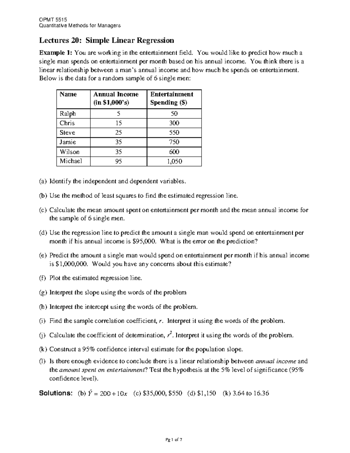 Lecture 20-5515 - Quantitative Methods for Managers Lectures 20: Simple ...