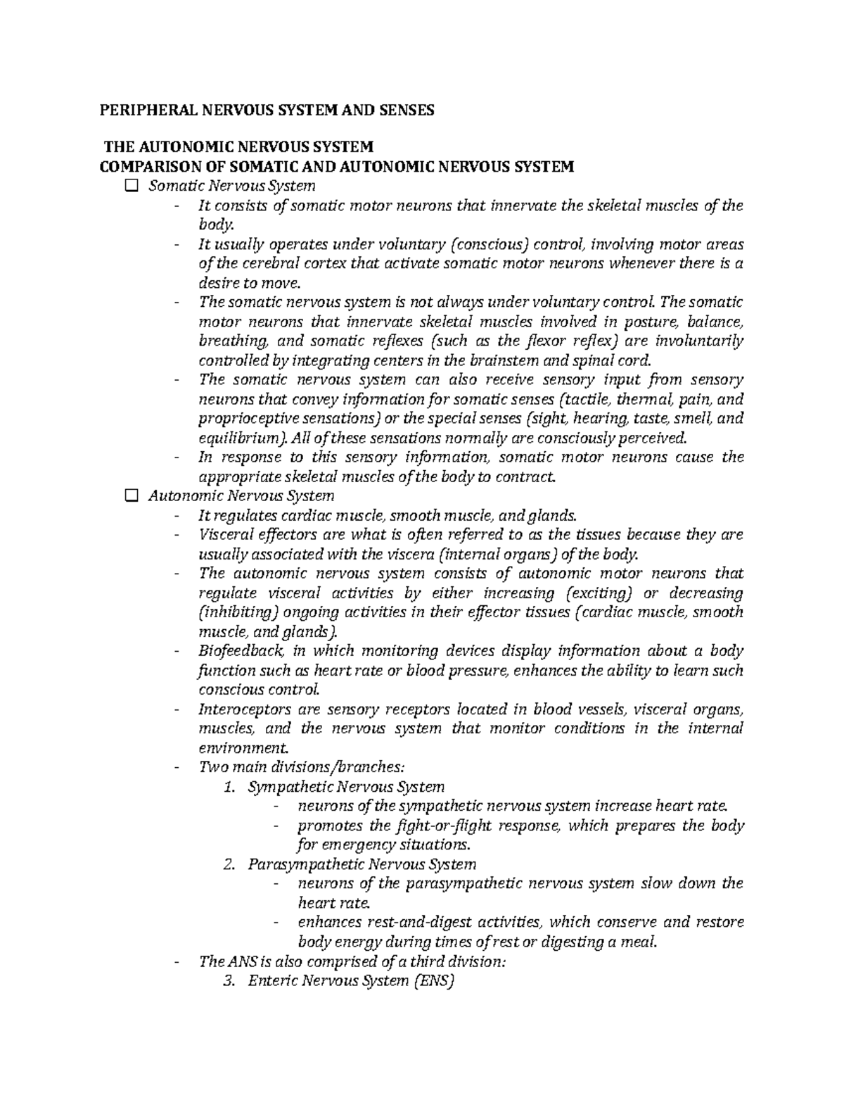 PNS- Senses Group-1 - Lecture notes 78 - PERIPHERAL NERVOUS SYSTEM AND ...