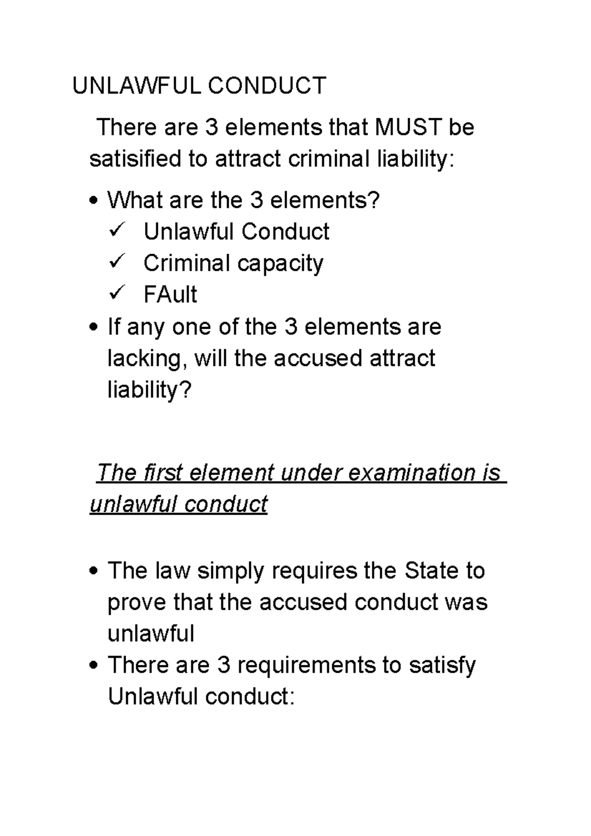 Unlawful Conduct 22 - criminal law - UNLAWFUL CONDUCT There are 3 ...