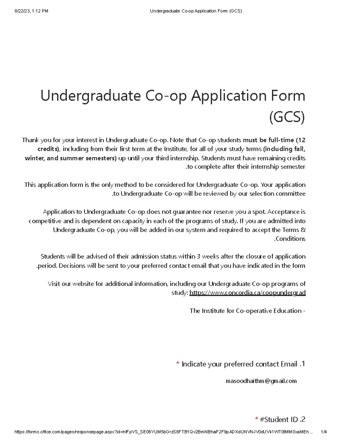 Undergraduate Co-op Application Form (GCS) - Undergraduate Co-op ...