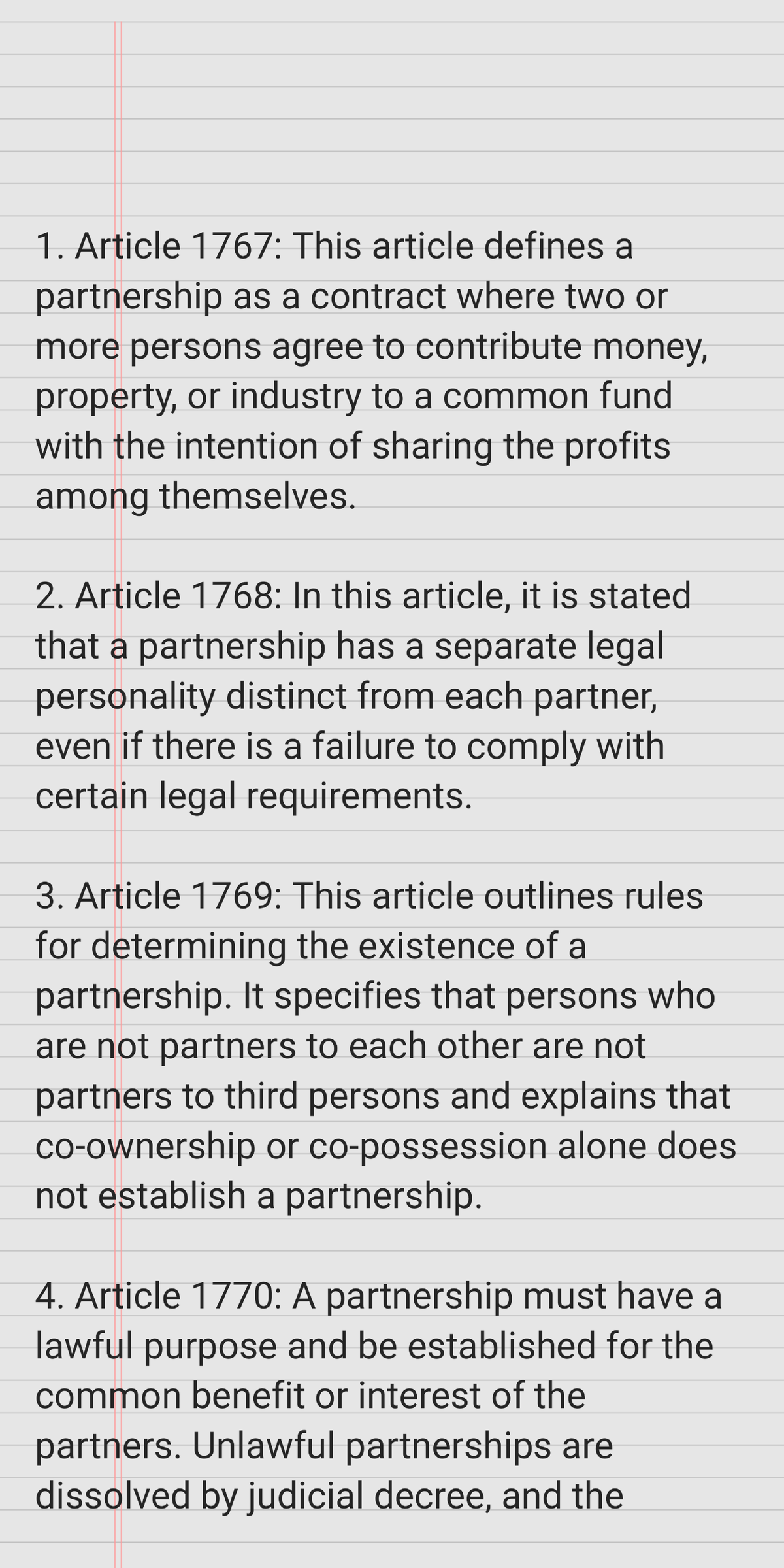 Explanation LAW ON Partnership 240914 140013 - 1. Article 1767: This ...