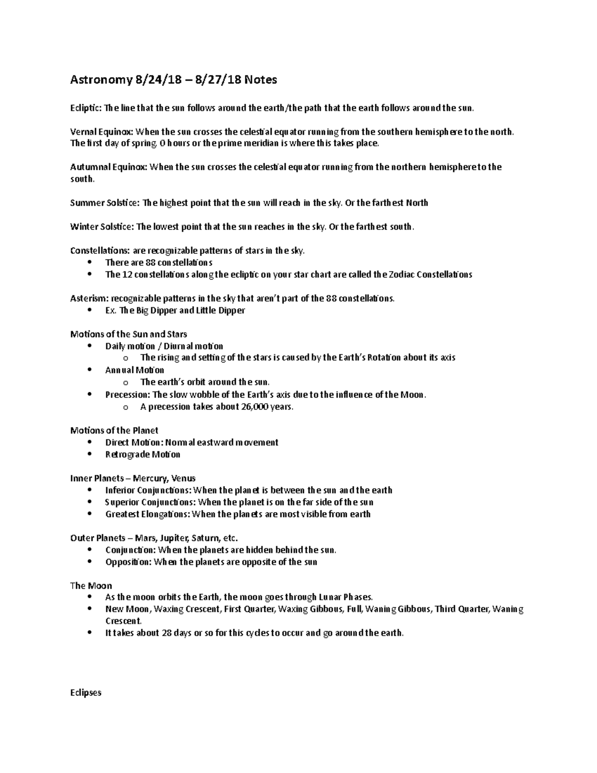 Astonomy 8:24:18 - Notes on the lecture given in Elementary Astronomy ...