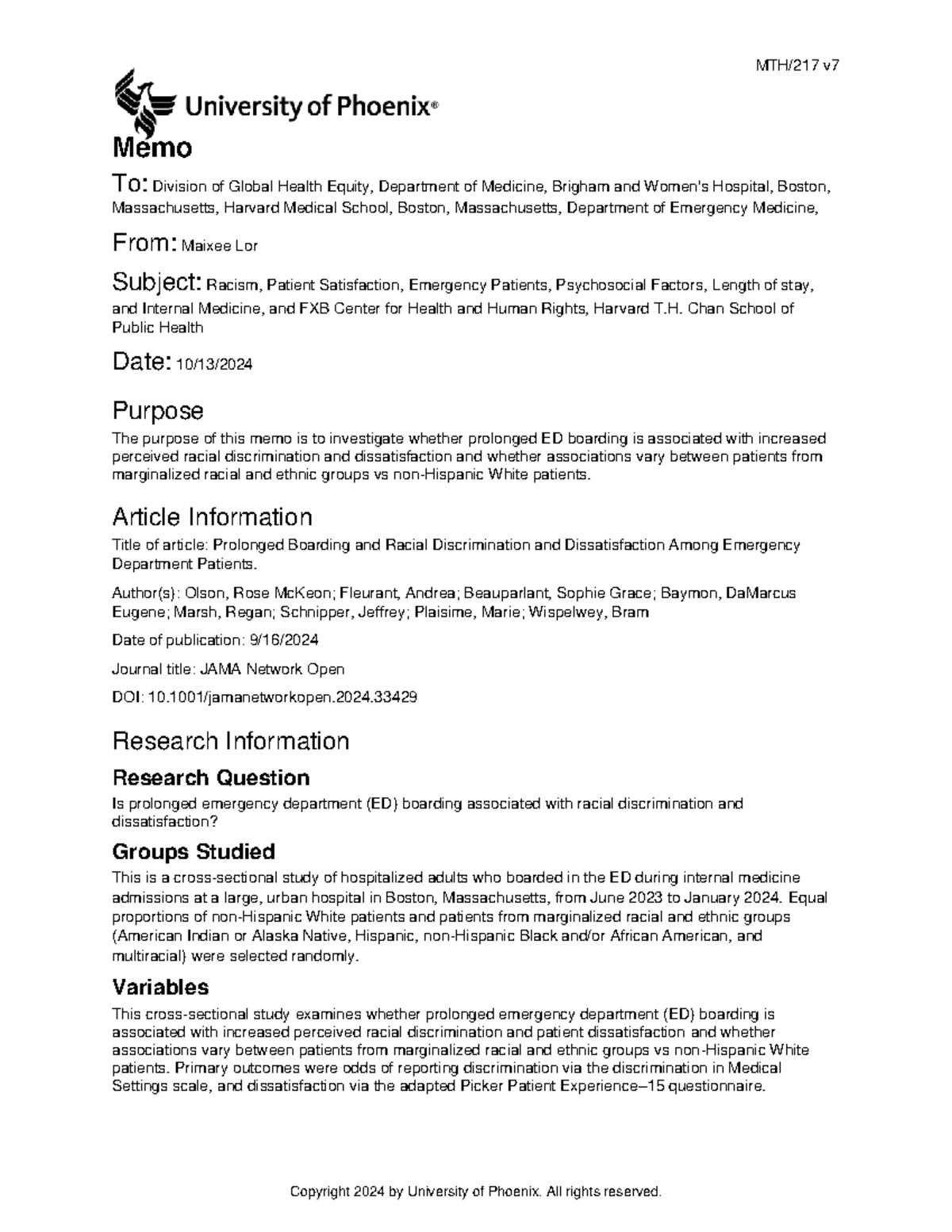 WK 5 Statstics - MTH/217 v 7 Copyright 202 4 by University of Phoenix ...