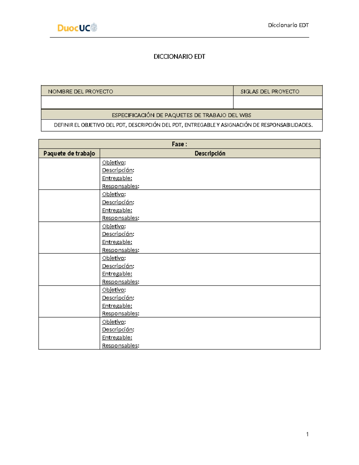Diccionario EDT - Informe EDT - Diccionario EDT DICCIONARIO EDT NOMBRE ...