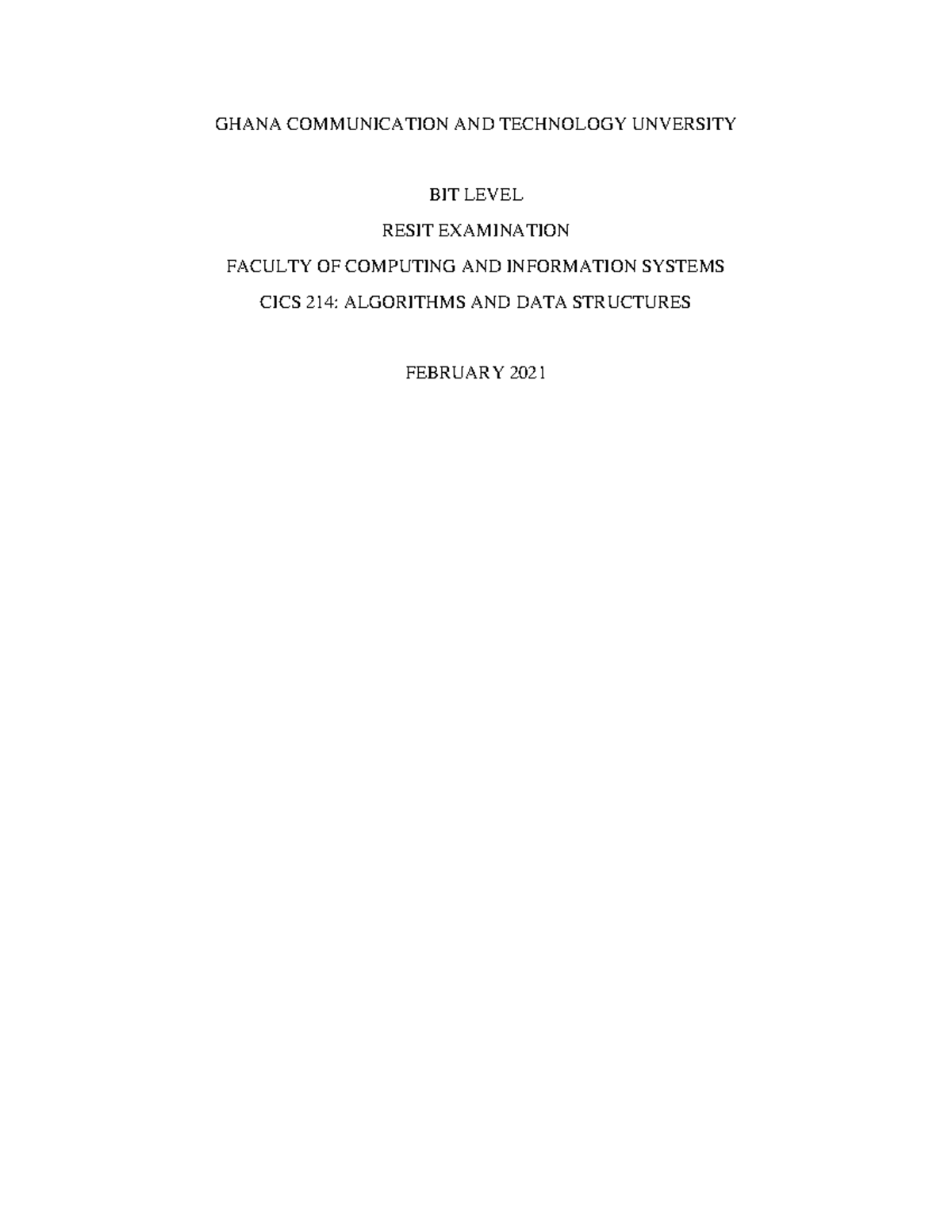 Resit exams for 2019 - GHANA COMMUNICATION AND TECHNOLOGY UNVERSITY BIT ...