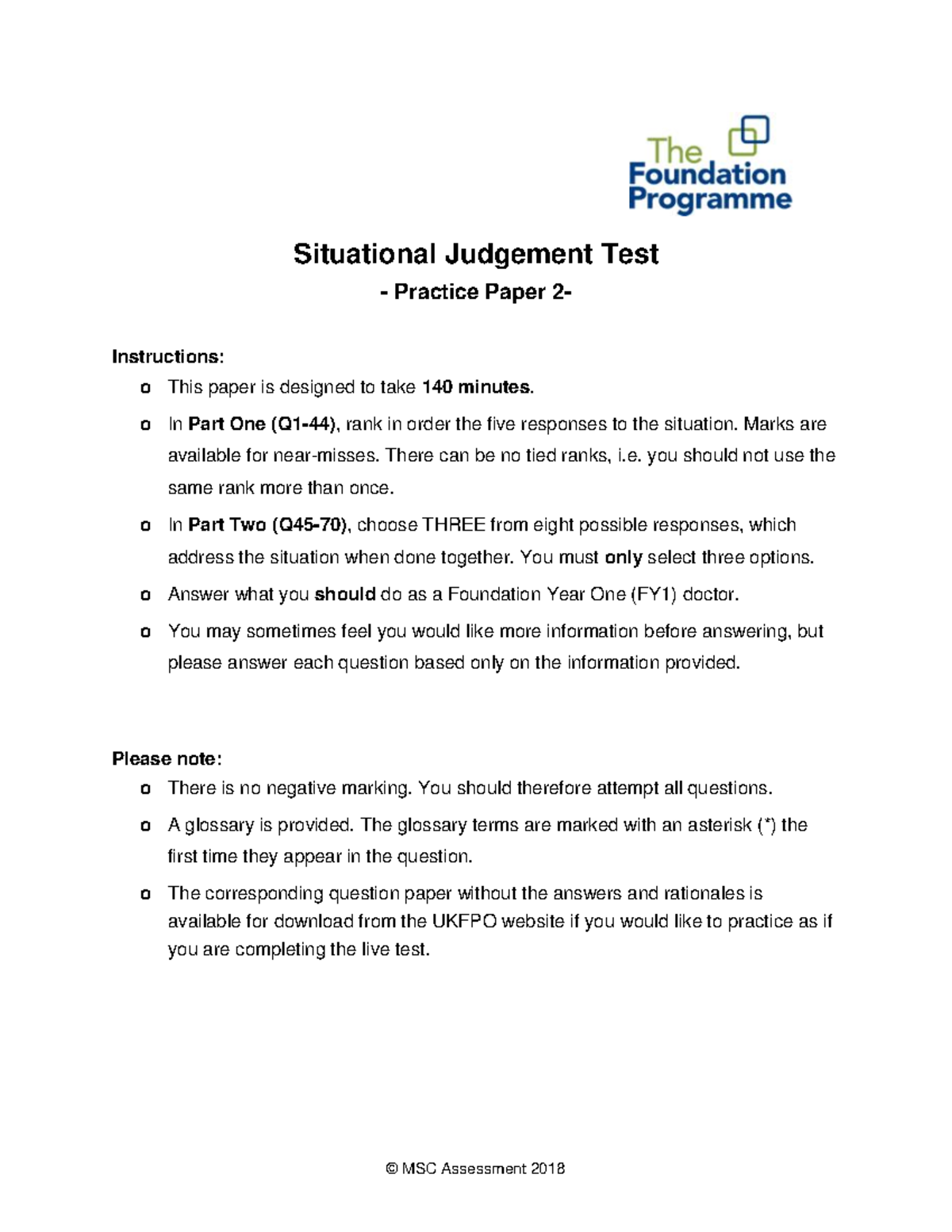 SJT Practice Paper 2 Answers Rationales - Situational Judgement Test ...