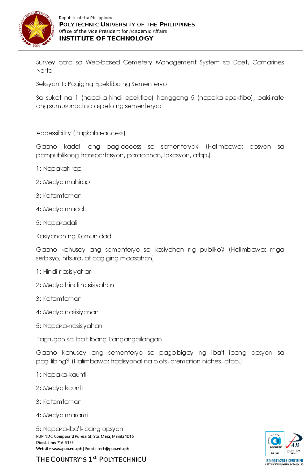 Survey-questionnaire-Filipino - POLYTECHNIC UNIVERSITY OF THE ...