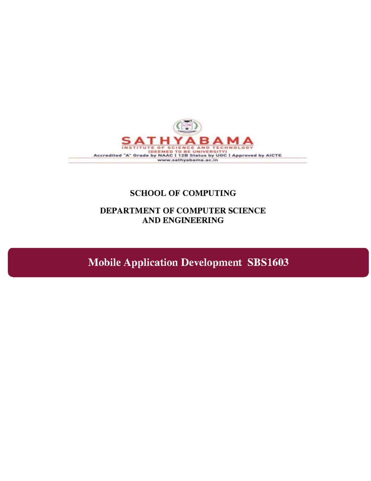 SBS1603 - Mobile database application - Mobile Application Development SBS SCHOOL OF COMPUTING ...