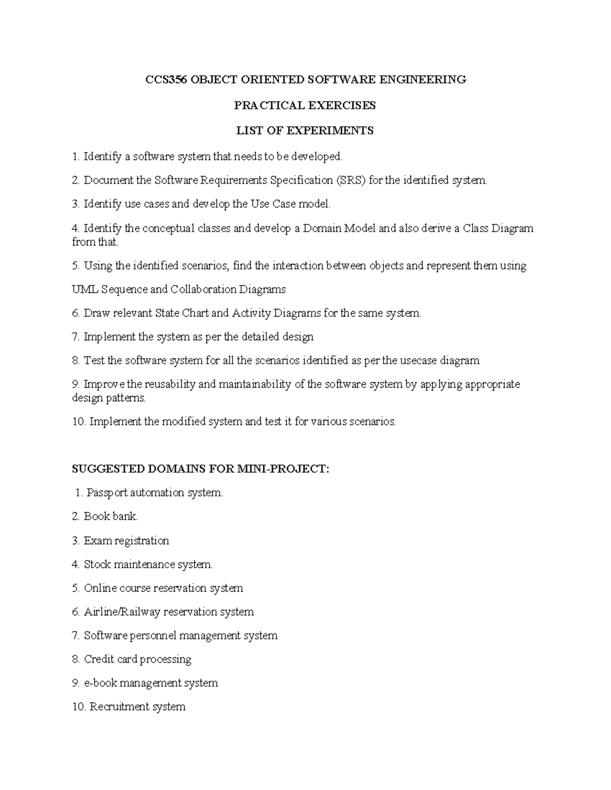 OOSE Syllabus - vFF - CCS356 OBJECT ORIENTED SOFTWARE ENGINEERING ...