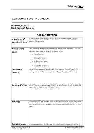 Blank Research Trail - ACADEMIC & DIGITAL SKILLS WORKSHOP/UNIT 3 Blank ...