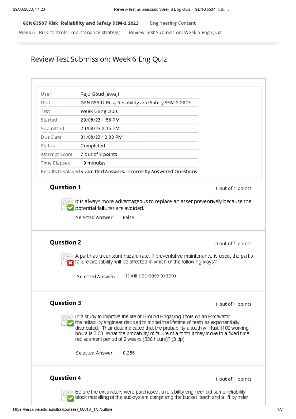 Week 6 Engineering Quiz - 29/08/2023, 14:23 Review Test Submission ...