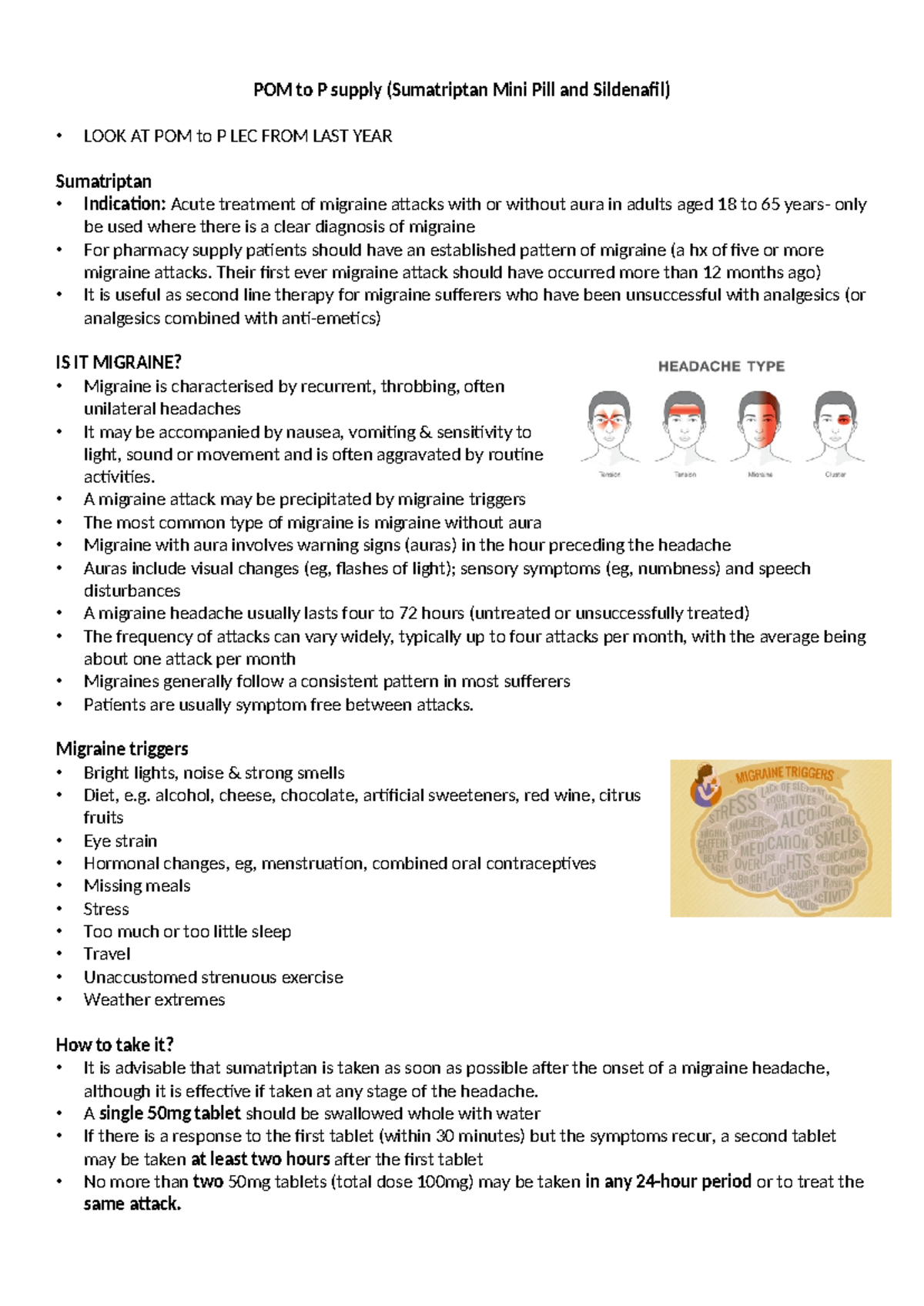POM to P supply - notes - POM to P supply (Sumatriptan Mini Pill and ...