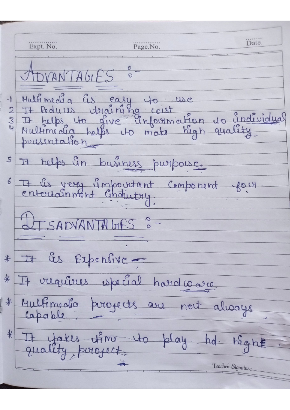Mm 10 - notes - Date. Expt. No. Page. ADVANTAGES 1 Multimedia is easy ...