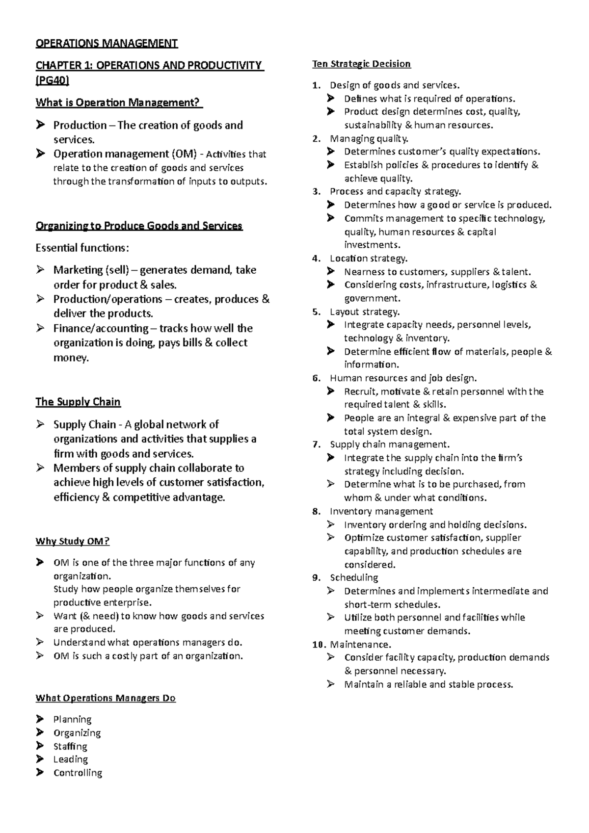 OM note - No . - OPERATIONS MANAGEMENT CHAPTER 1: OPERATIONS AND ...