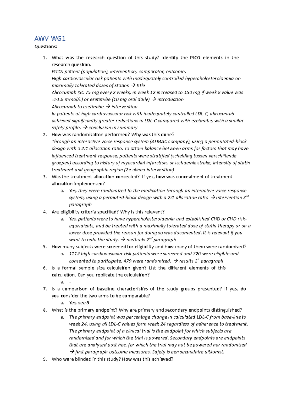 AWV WG1 - Blok AWV jaar 2 WG1 - AWV WG Questions: What was the research ...