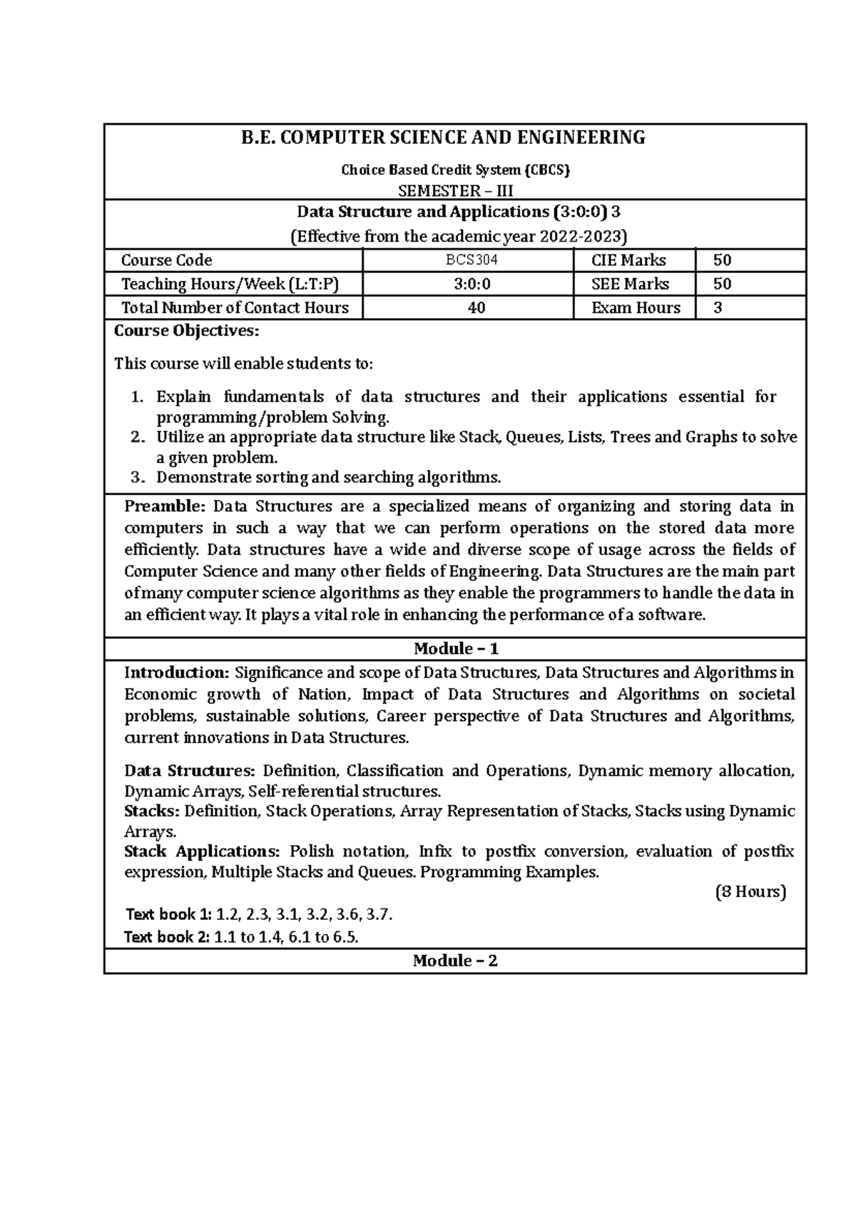 DSA Syllabus - Vtu - B. COMPUTER SCIENCE AND ENGINEERING Choice Based Credit System (CBCS ...