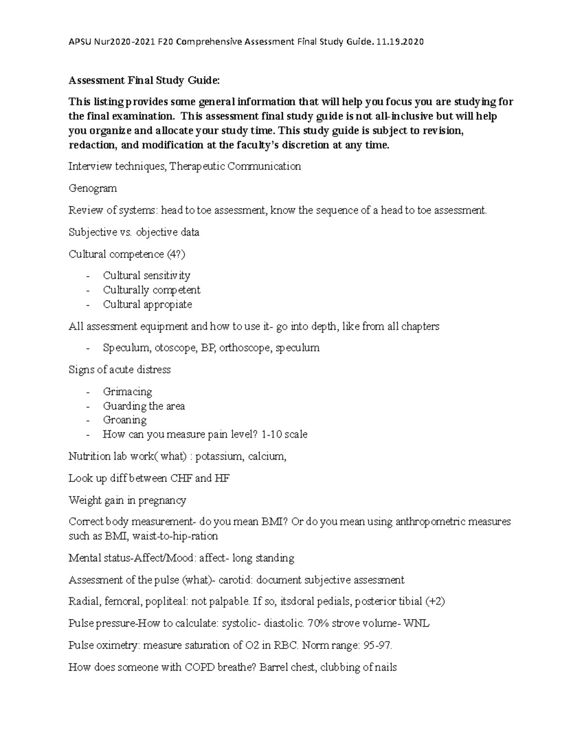 Assessment Final Examination Study Guide notes - Assessment Final Study ...