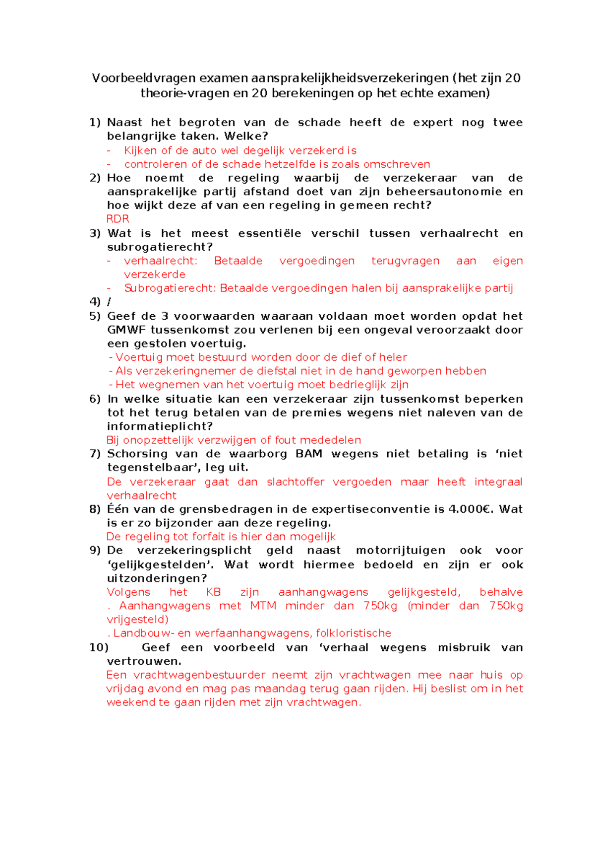 Voorbeeldvragen - Voorbeelden - Voorbeeldvragen examen aansprakelijkheidsverzekeringen (het zijn ...