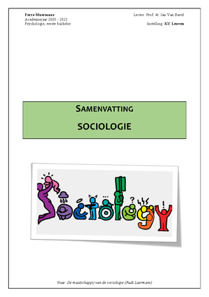 Sociologie - SOCIOLOGIE Les 1: (2/10) Inleiding: het sociologisch ...