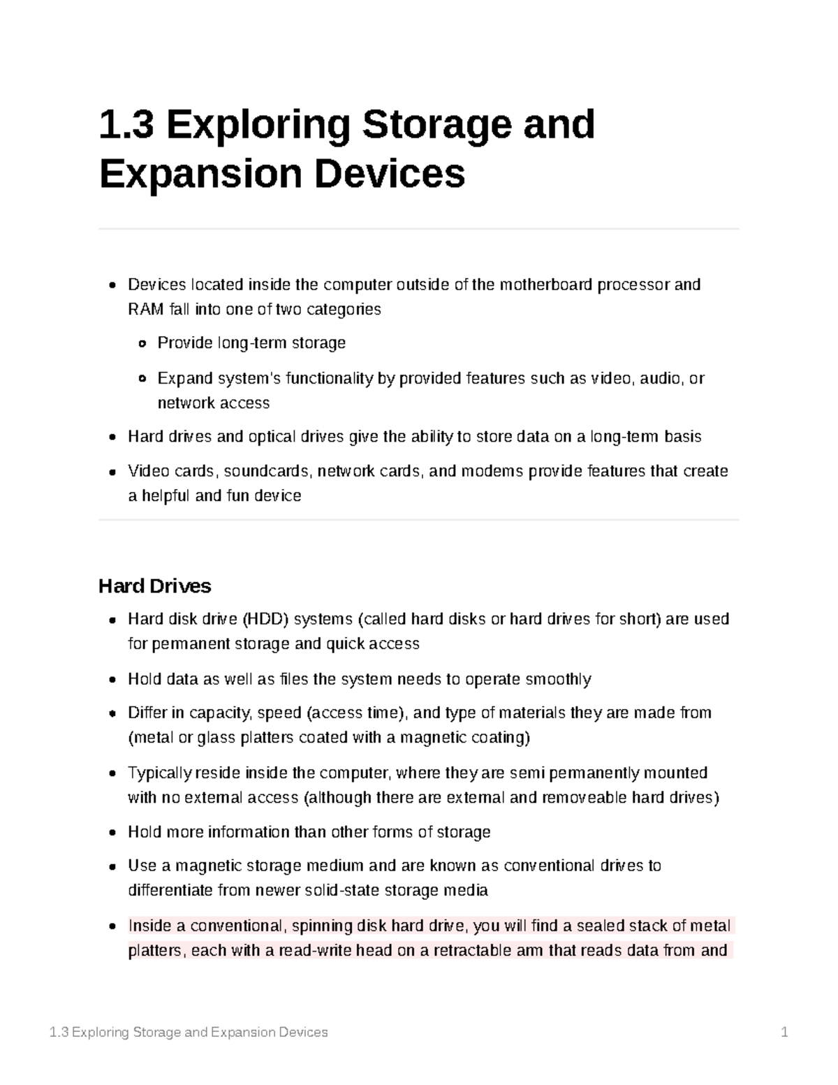1.3 Exploring Storage and Expansion Devices - 1 Exploring Storage and ...