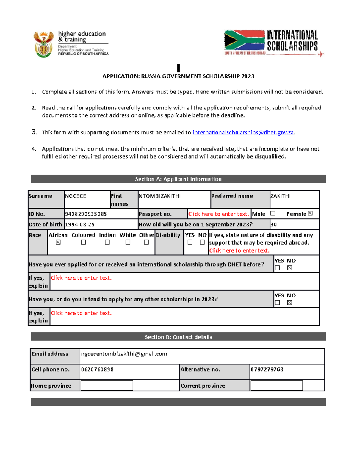 2023.03 Russia Scholarship Application Form - APPLICATION: RUSSIA ...