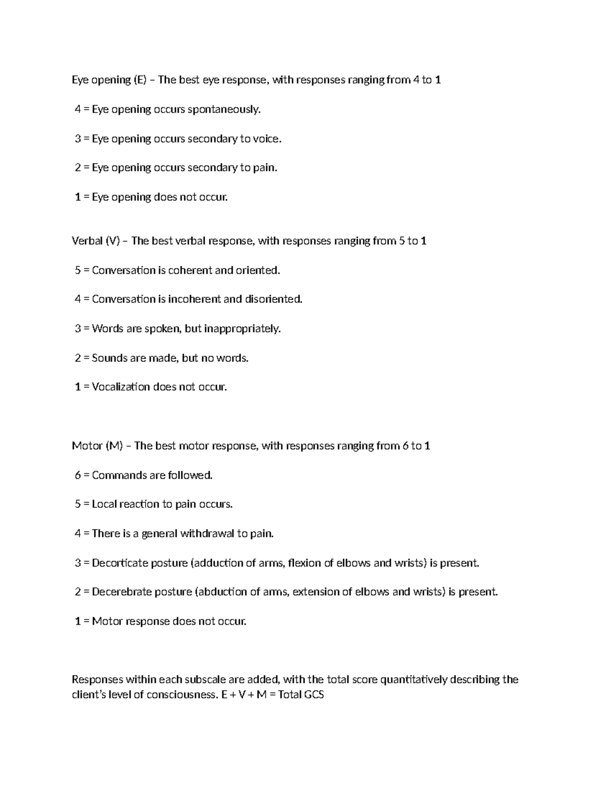 Eye opening - Neuro - Eye opening (E) – The best eye response, with ...