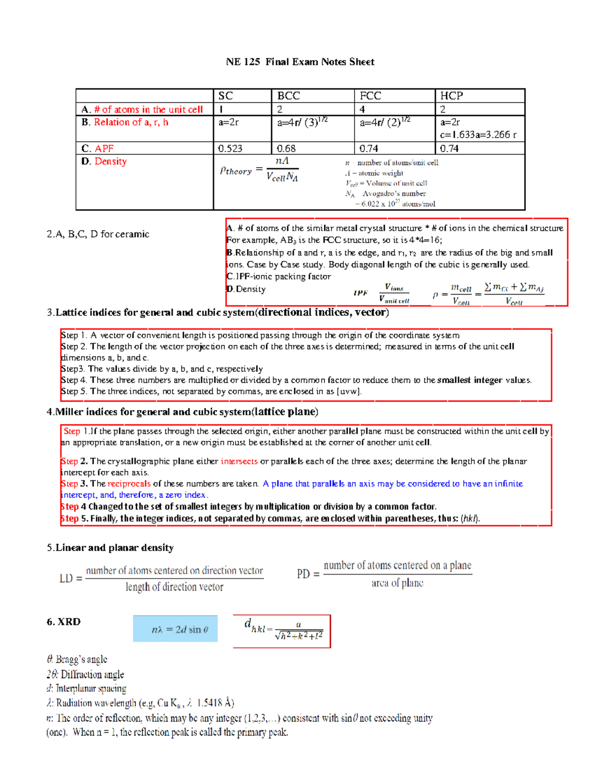 NE 125-final exam notes sheet - 1 NE 125 Final Exam Notes Sheet 2, B,C ...