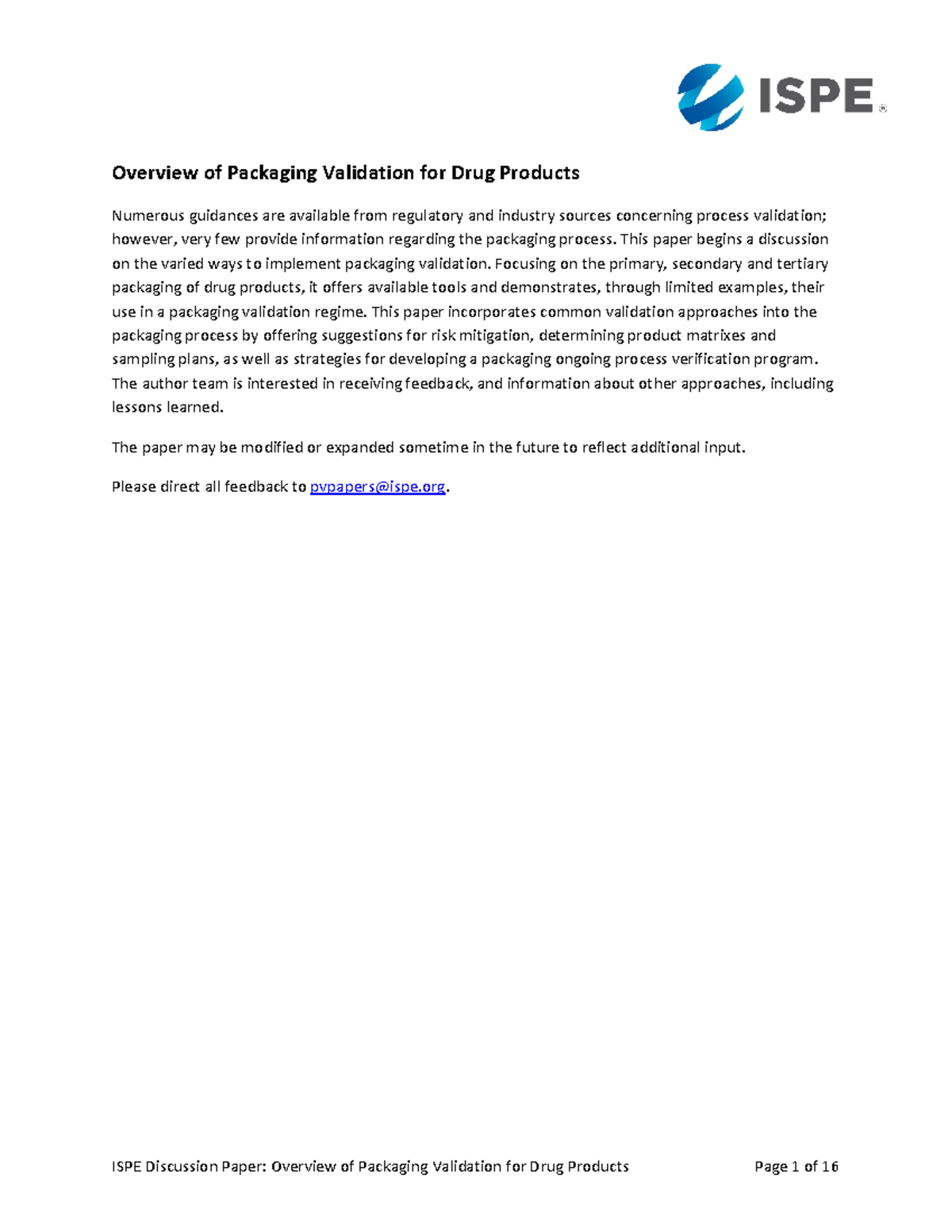 Packaging validation - This paper begins a discussion on the varied ...