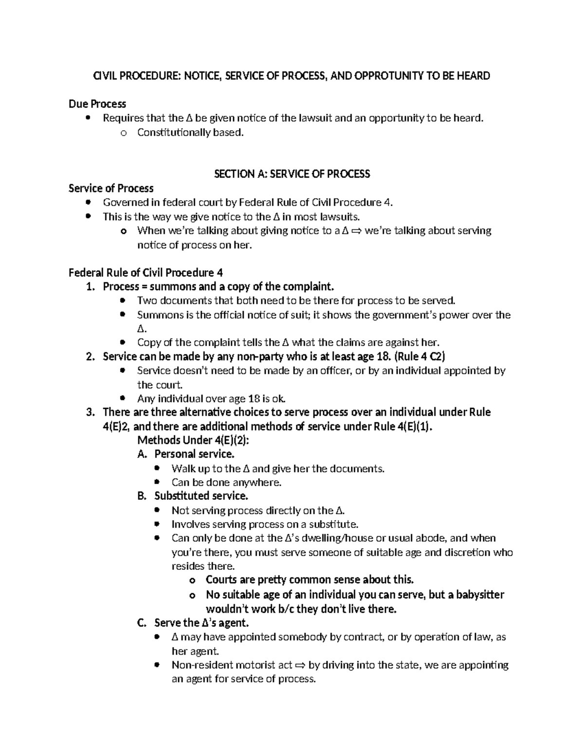 Civ Pro Notice - CIVIL PROCEDURE: NOTICE, SERVICE OF PROCESS, AND ...