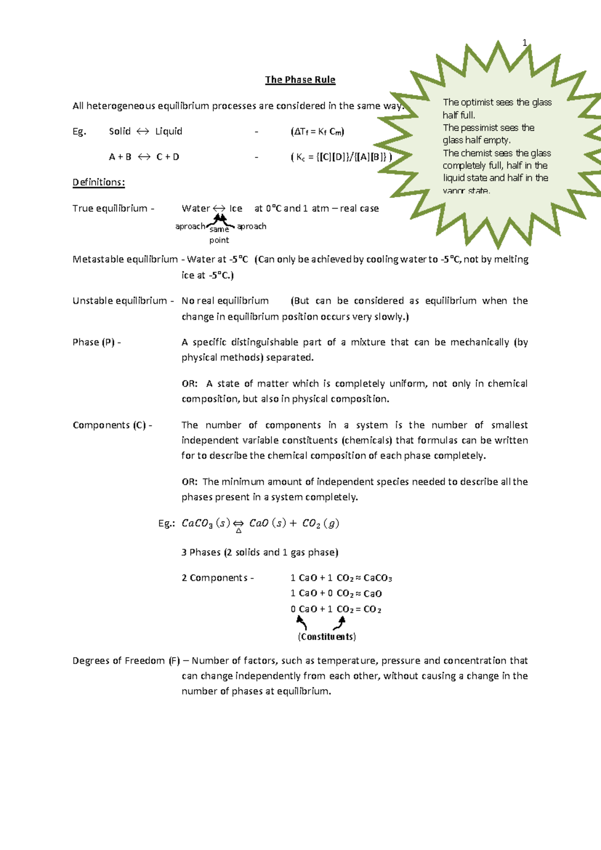 The Phase Rule- Notes - Summary Chemistry - The Phase Rule All ...