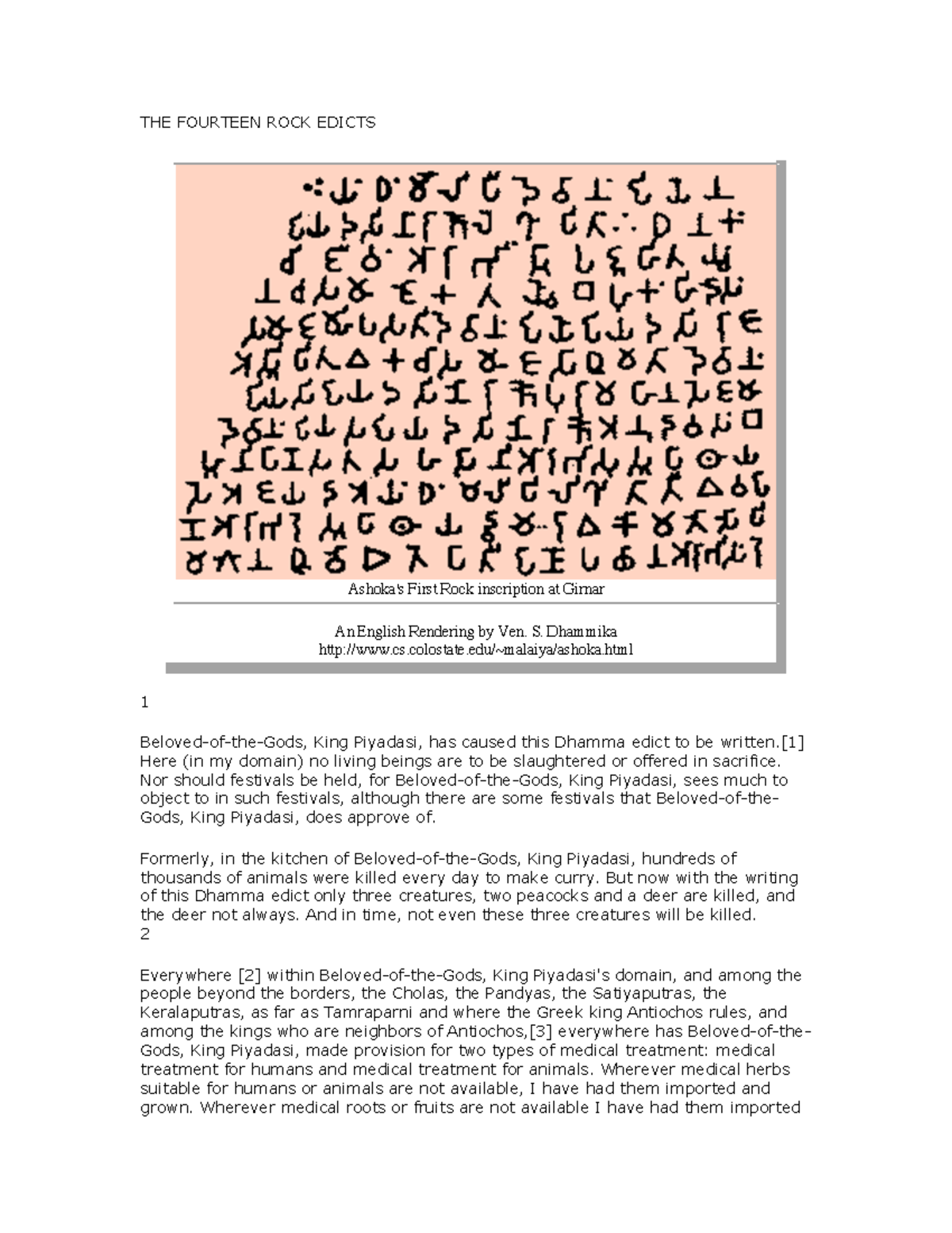 Asoka Edict - Reading - THE FOURTEEN ROCK EDICTS Ashoka's First Rock ...