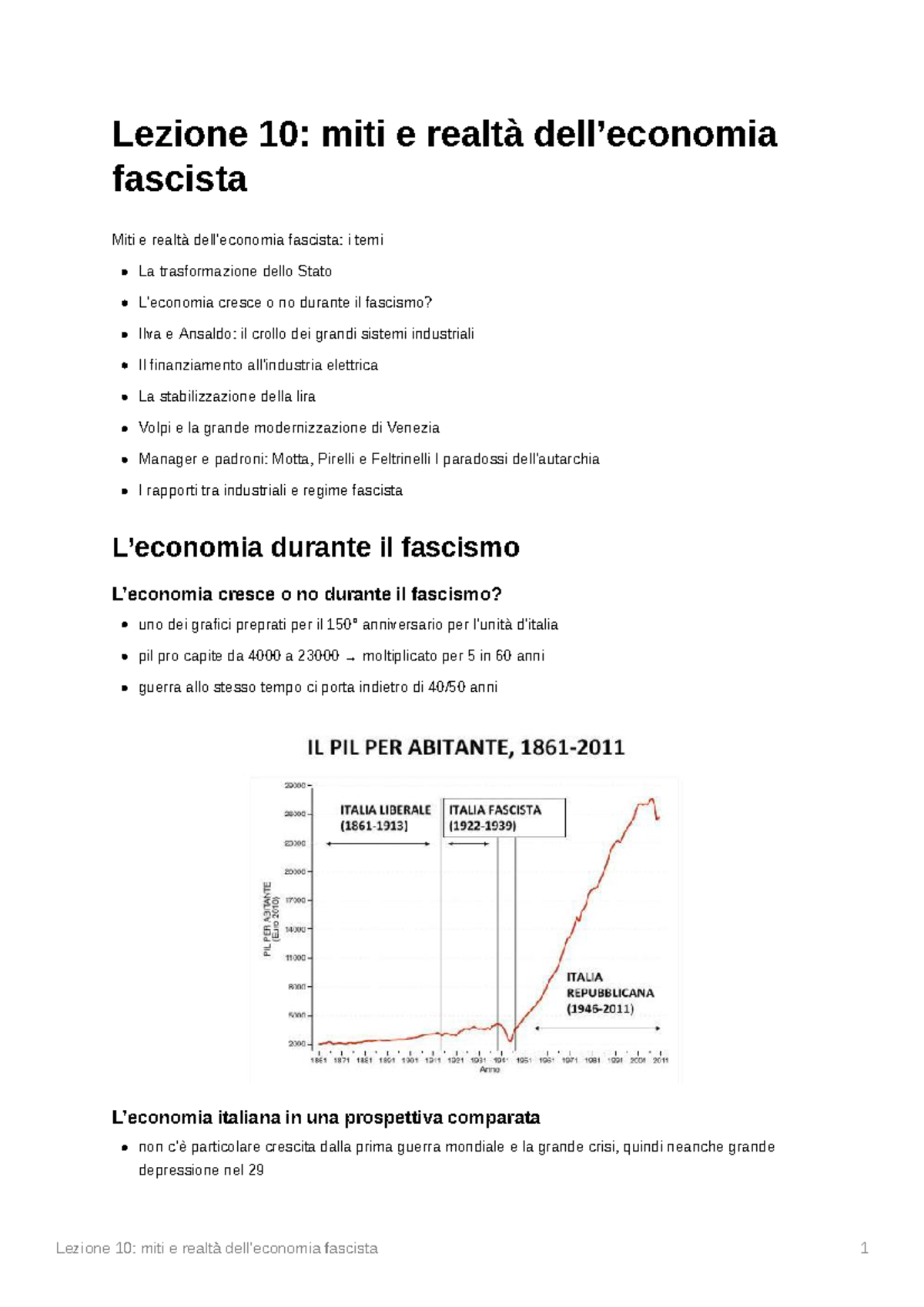 Lezione 10 miti e realt delleconomia fascista - Lezione 10: miti e realtà dell’economia fascista ...