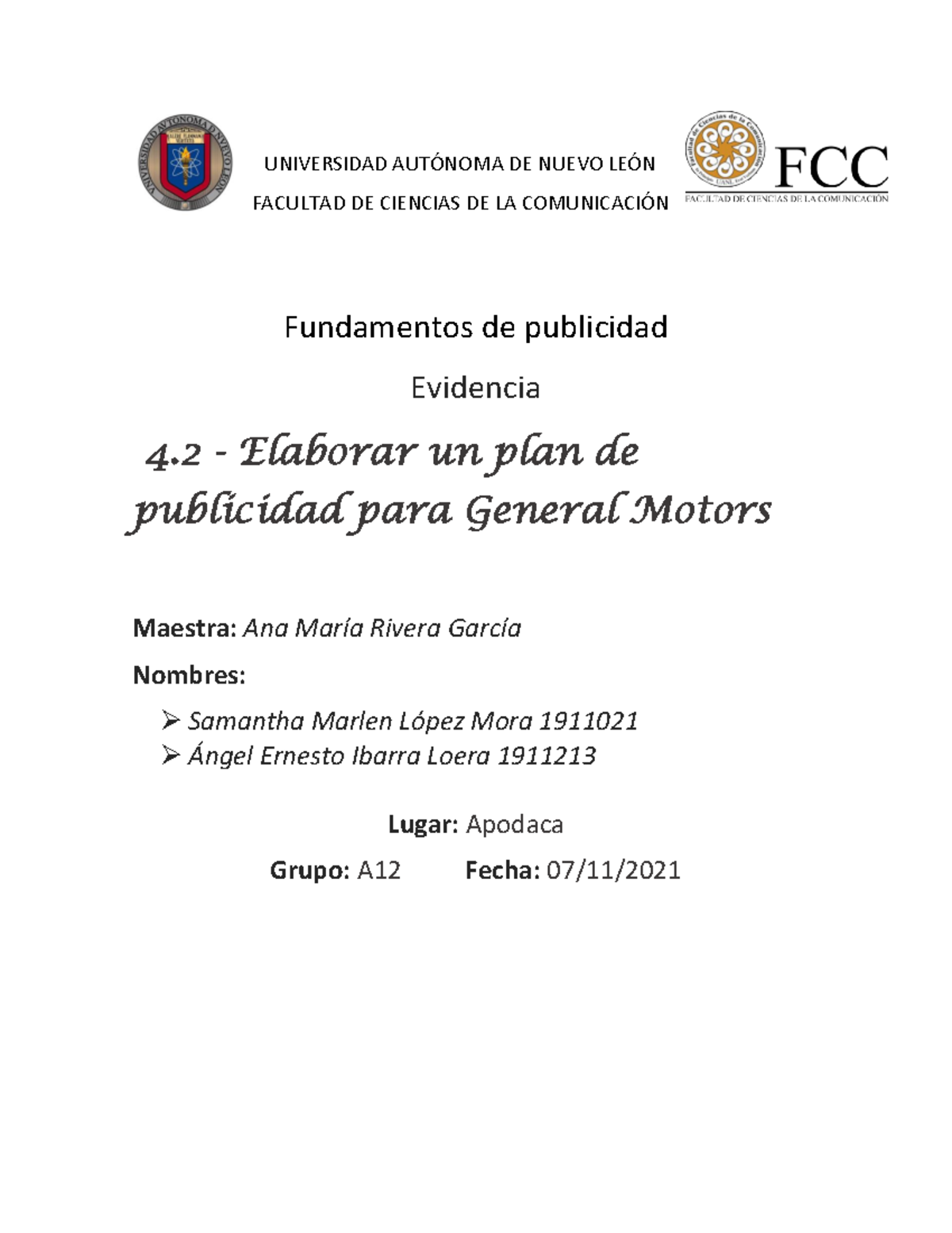 General Motorspdf - Mercadotecnia - UNIVERSIDAD AUT”NOMA DE NUEVO LE”N FACULTAD DE CIENCIAS DE ...