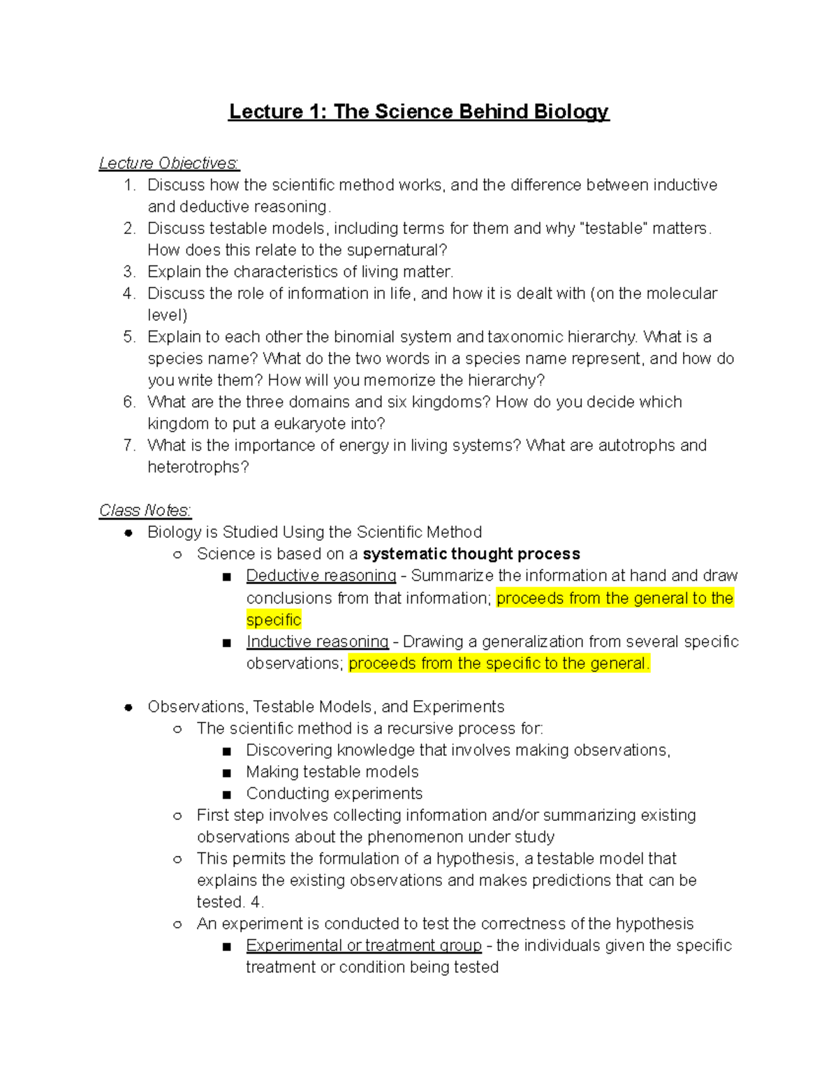 Science of biology lecture - Lecture 1: The Science Behind Biology ...