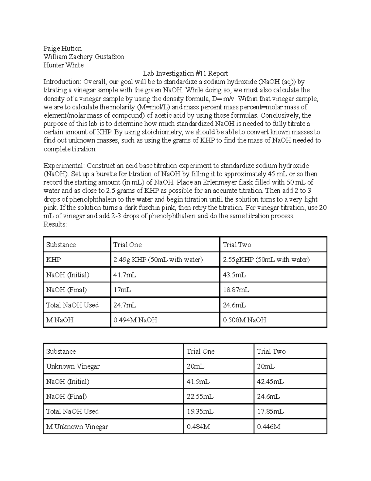 Group 3 Lab Investigation #11 Report - Paige Hutton William Zachery ...