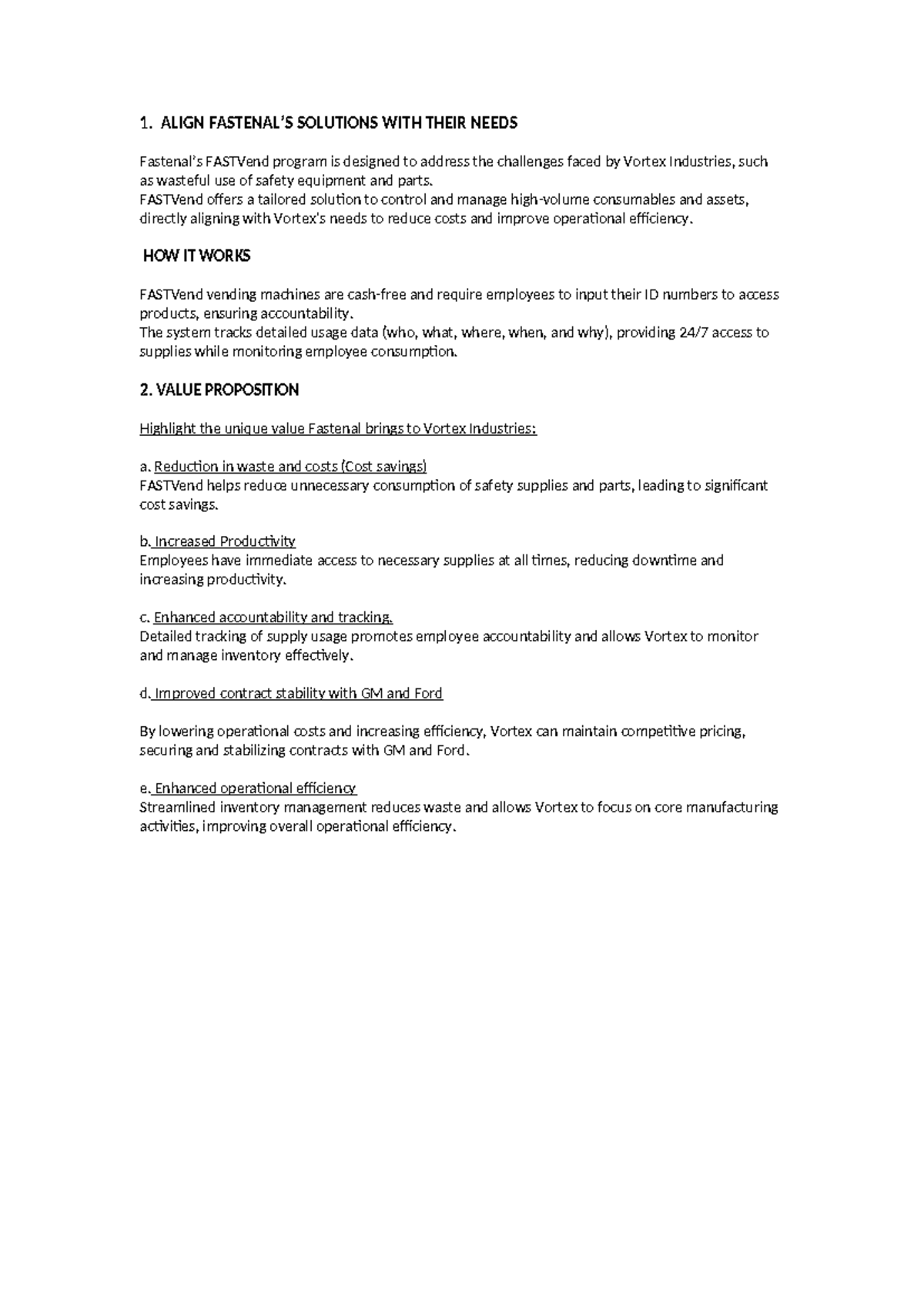 Fastenal Write up - 1. ALIGN FASTENAL’S SOLUTIONS WITH THEIR NEEDS ...