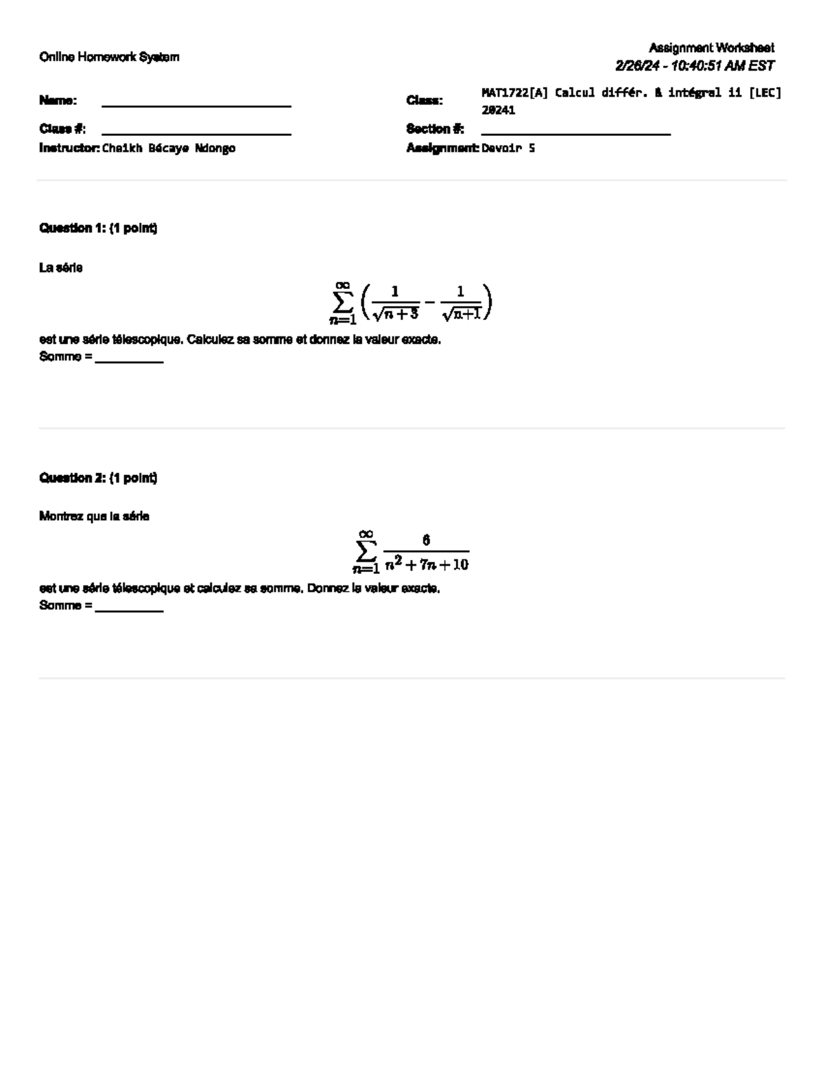 Devoir 5 mobius - MAT1722 - Studocu