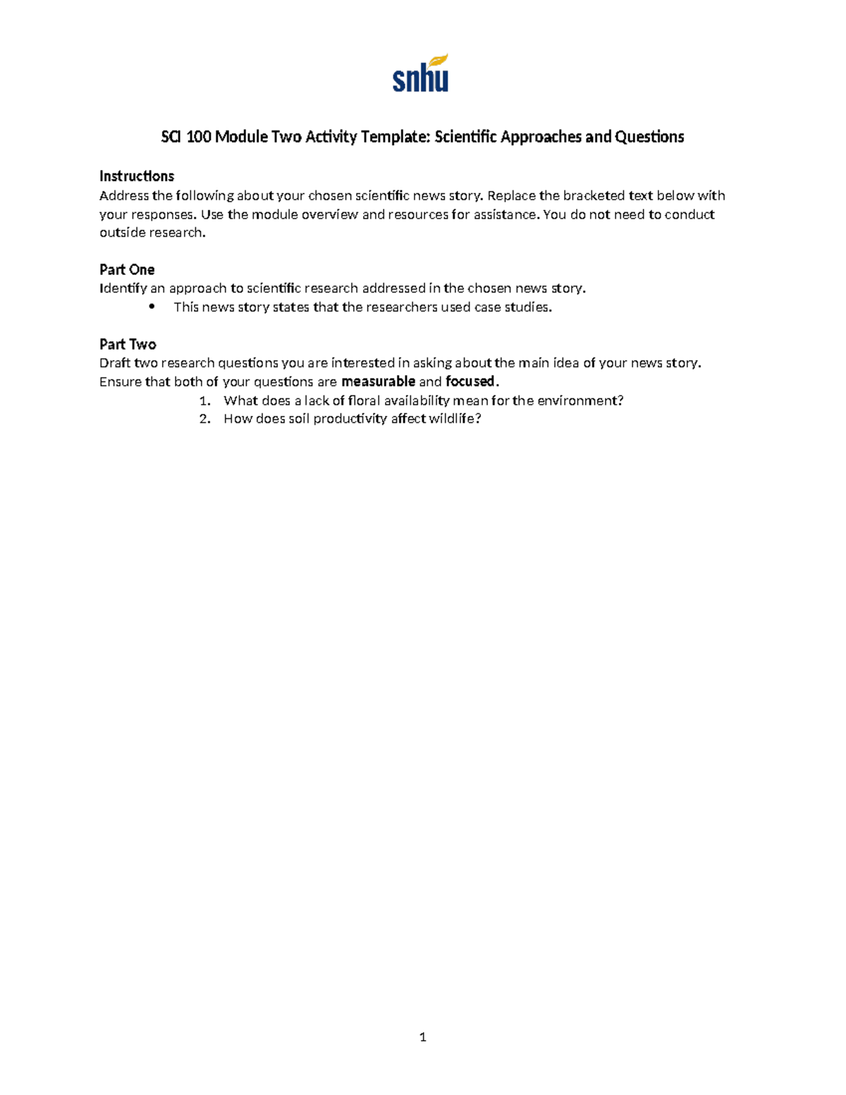 SCI 100 Module Two Activity Complete - SCI 100 Module Two Activity ...