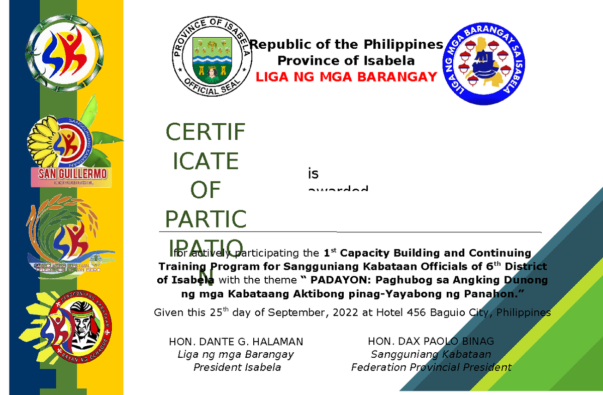 Cert baguio - Certificates - Republic of the Philippines Province of ...