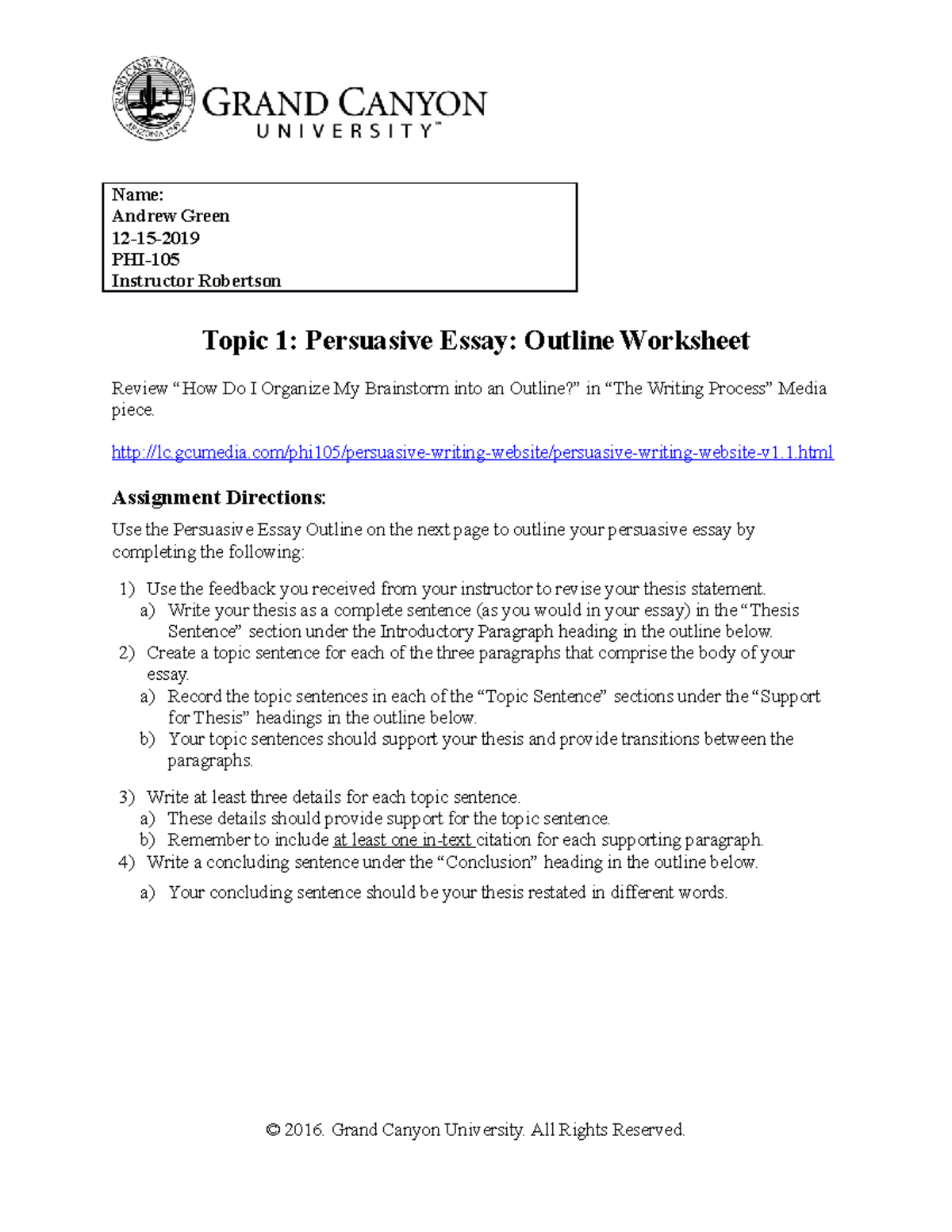 PHI-105 T-4 Persuasive Outline Worksheet 7-10-17 - Name: Andrew Green ...