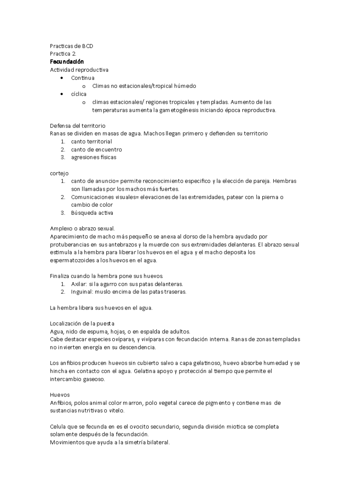 Practicas de BCD - Prac%cas de BCD Prac%ca 2. Fecundación Ac%vidad reproduc%va - Con%nua o ...