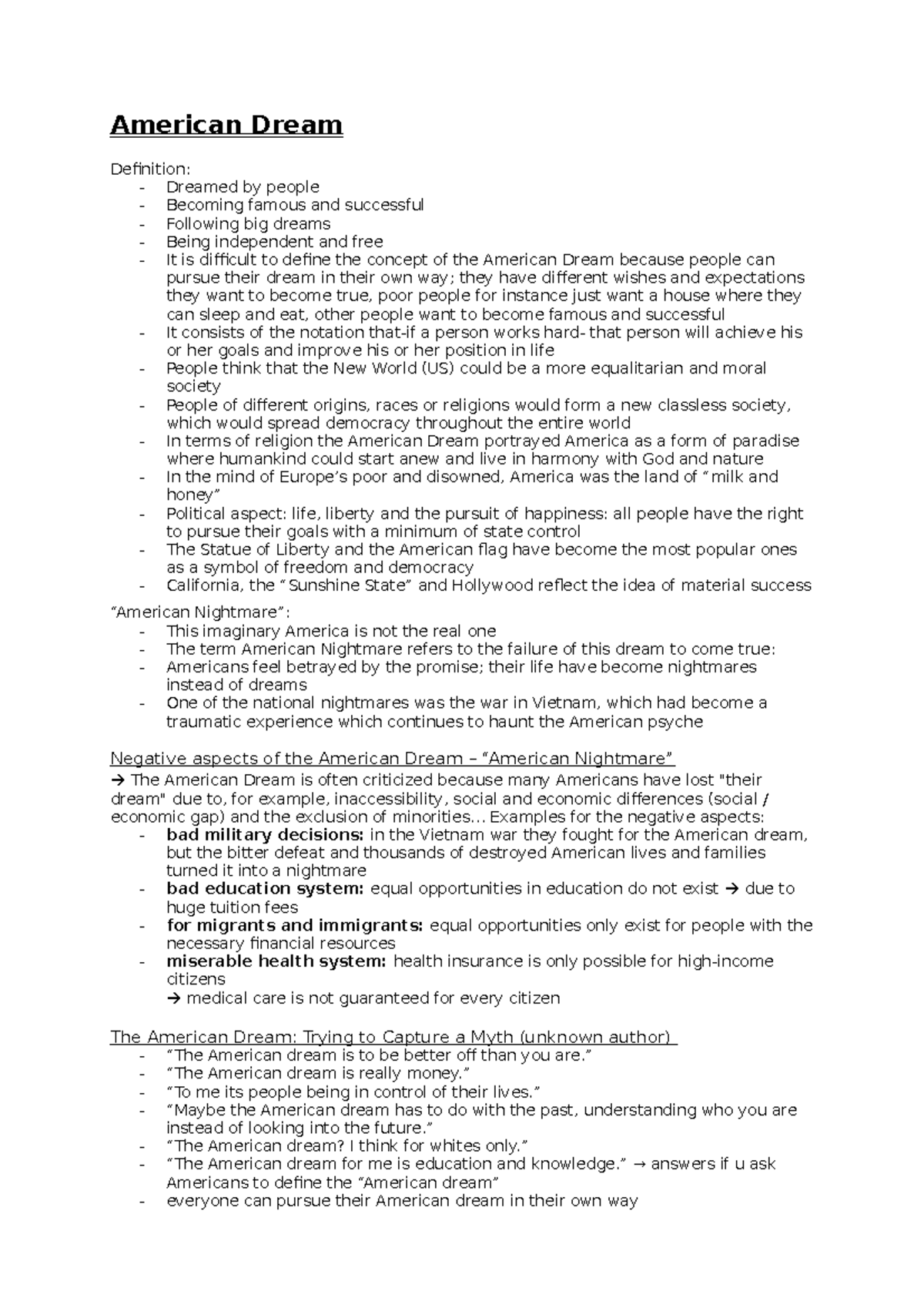 American Dream Lernzettel - American Dream Definition: - Dreamed by ...