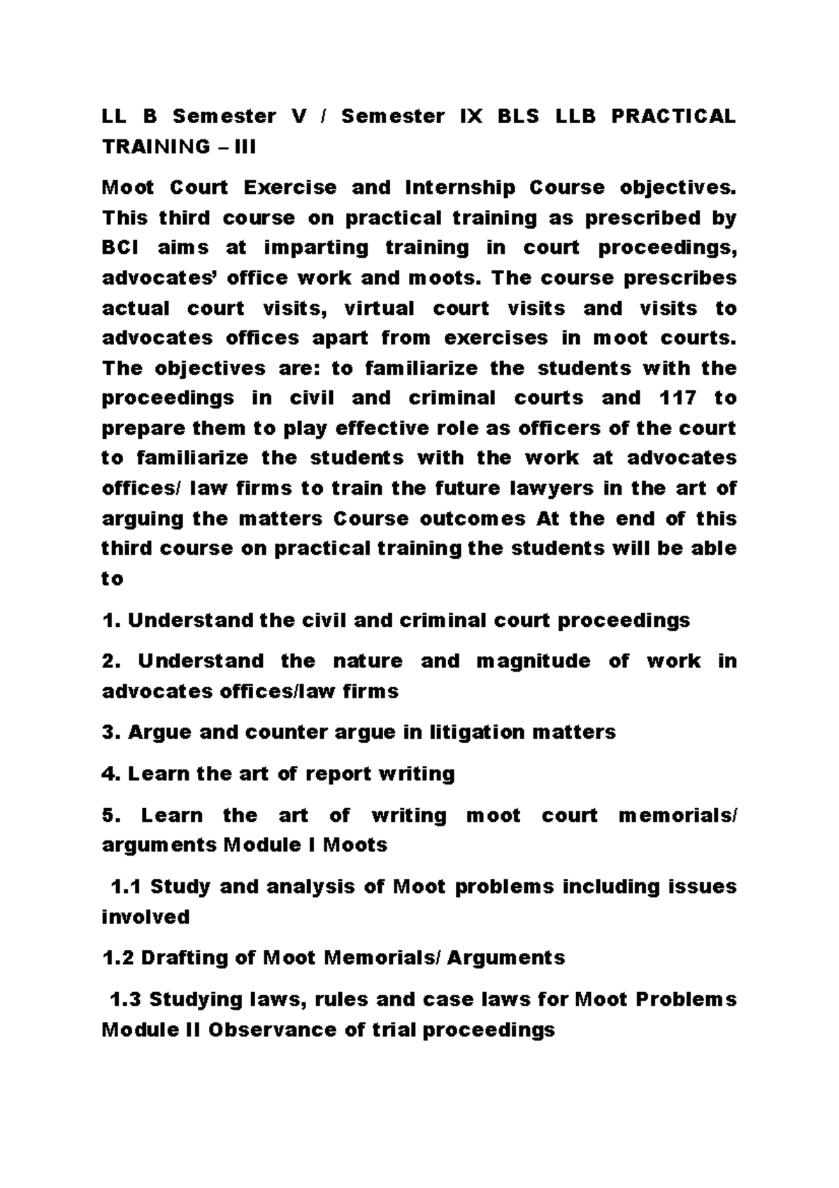 Moot court exercise details for sem 9 - LL B Semester V / Semester IX BLS LLB PRACTICAL TRAINING ...