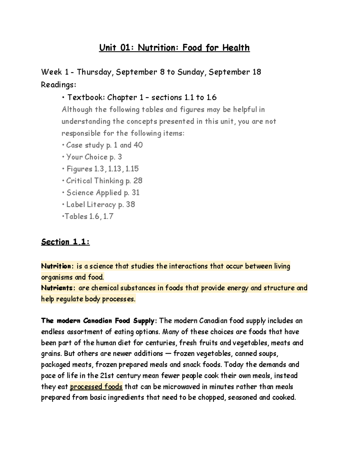NUTR-1010 Chapter 1 - notes - Unit 01: Nutrition: Food for Health Week ...